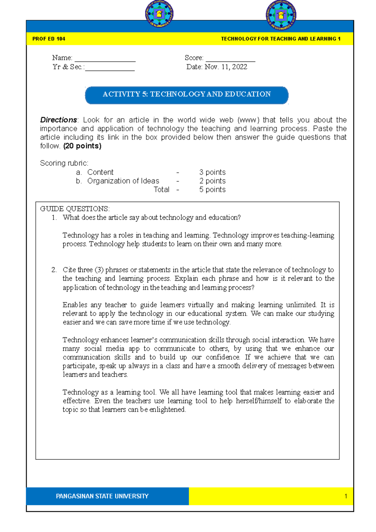 Worksheet 5 - Directions: Look for an article in the world wide web ...