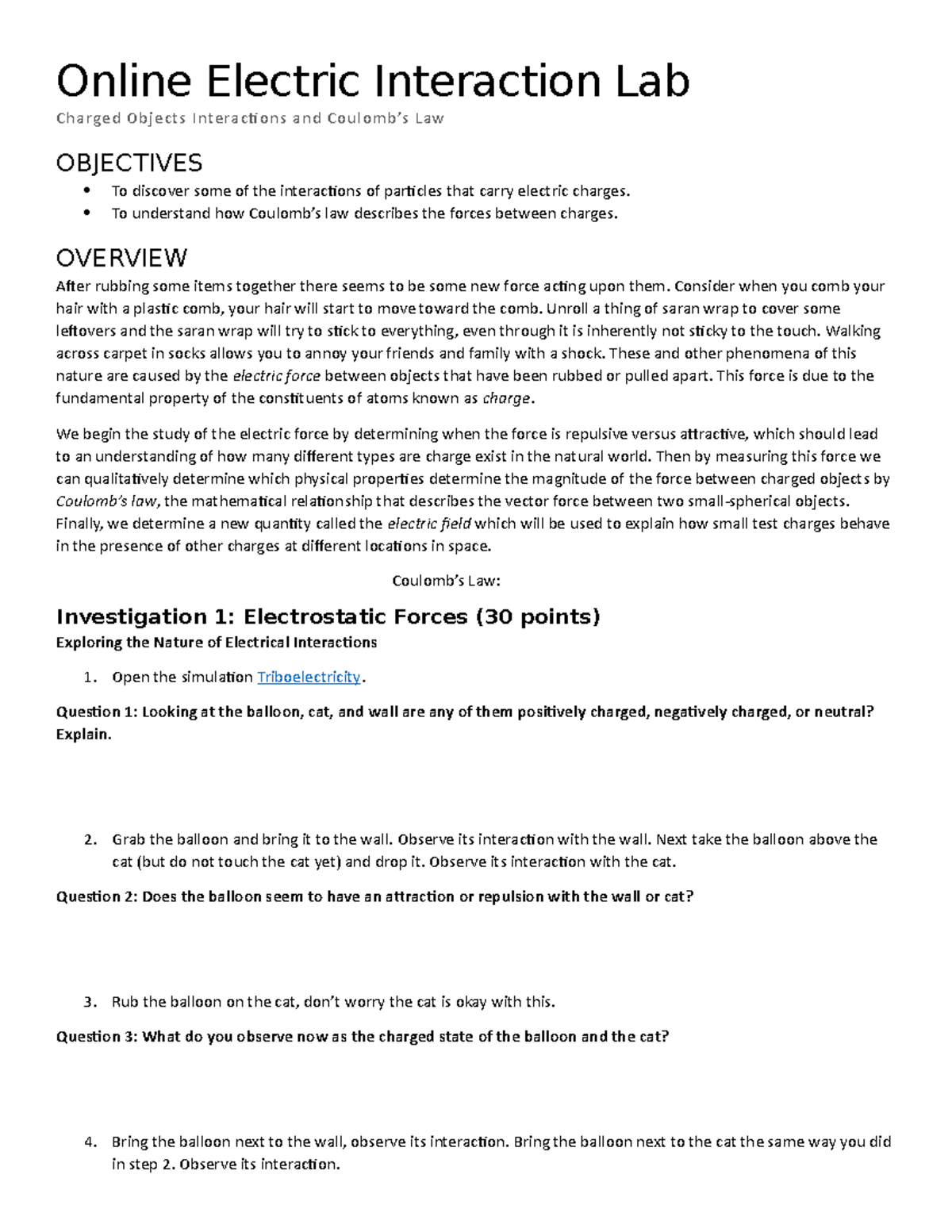 Electrostatics Lab - This is a study material - Online Electric ...