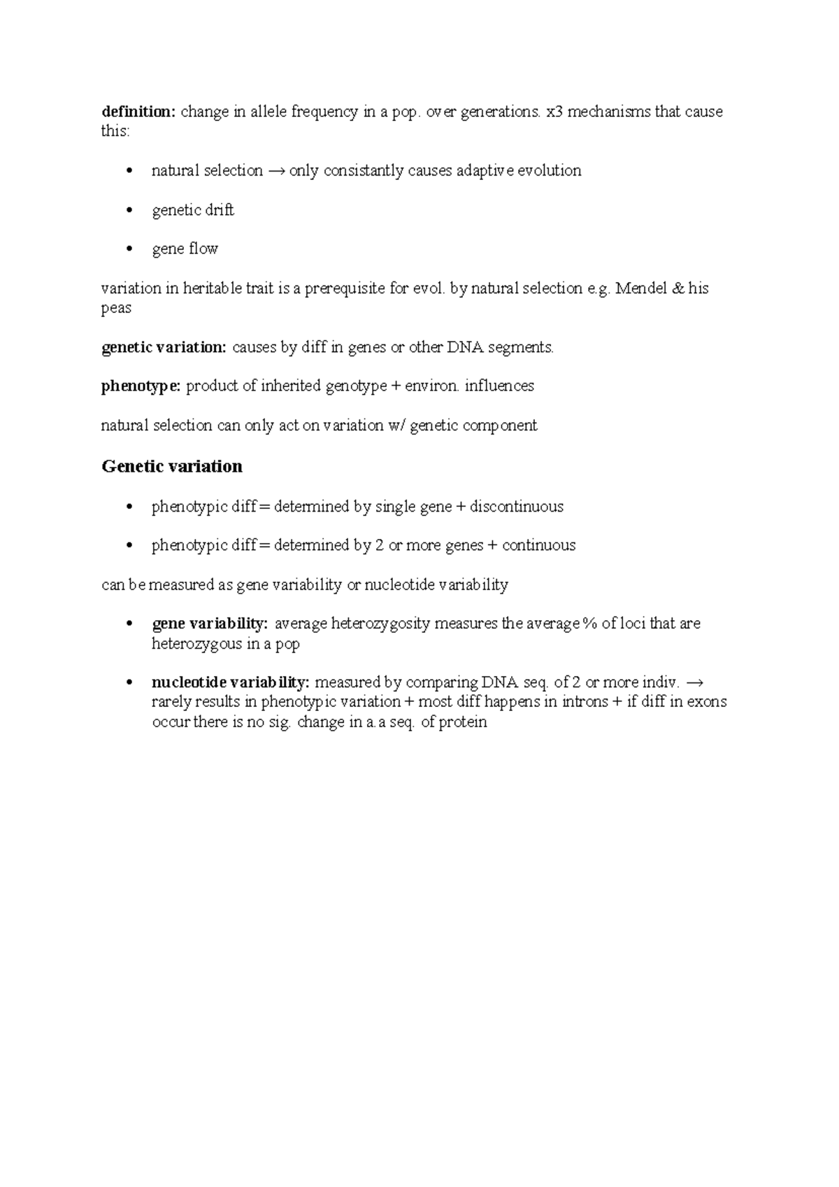 Microevolution - definition: change in allele frequency in a pop. over ...