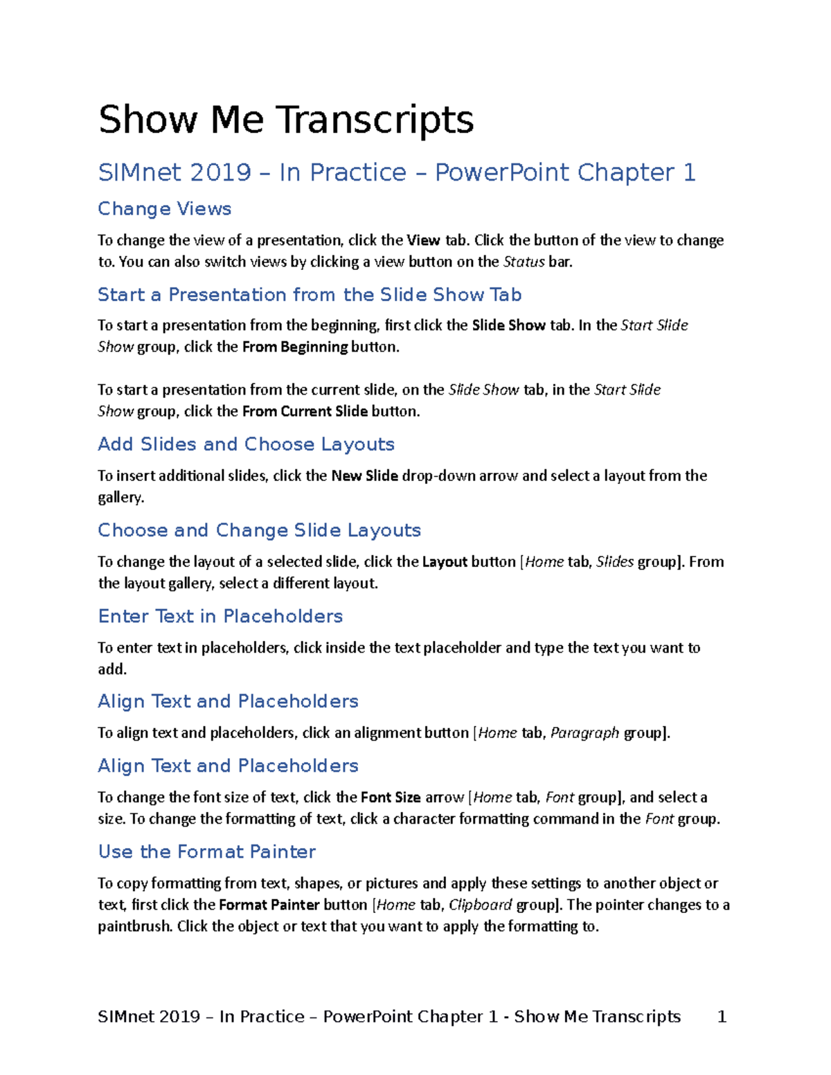 SM Transcripts In Practice Power Point Chapter 01 - Show Me Transcripts SIMnet 2019 – In ...