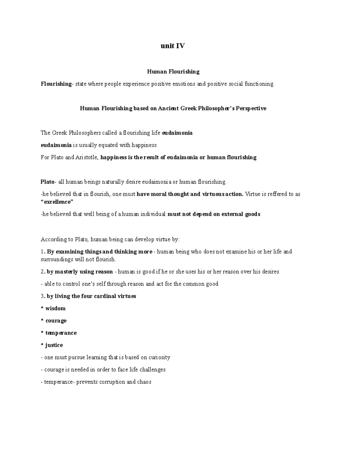Sts-reviewer-unit IV - summaries - unit IV Human Flourishing Flourishing- state where people ...