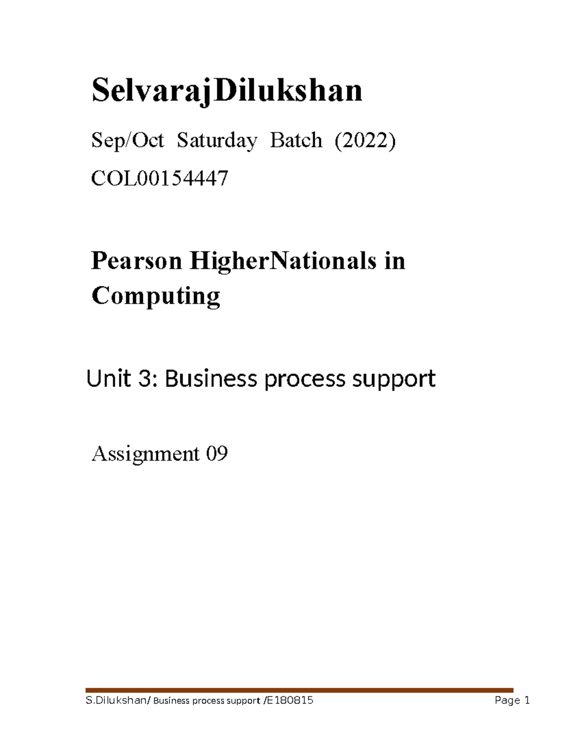 Business process support Final - SelvarajDilukshan Sep/Oct Saturday ...