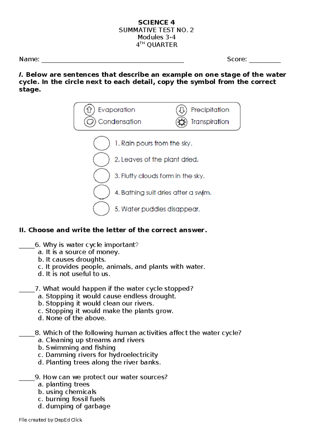 SCI4 ST2 Q4 - sfsdfsdfsdfdfdsf - SCIENCE 4 SUMMATIVE TEST NO. 2 Modules ...