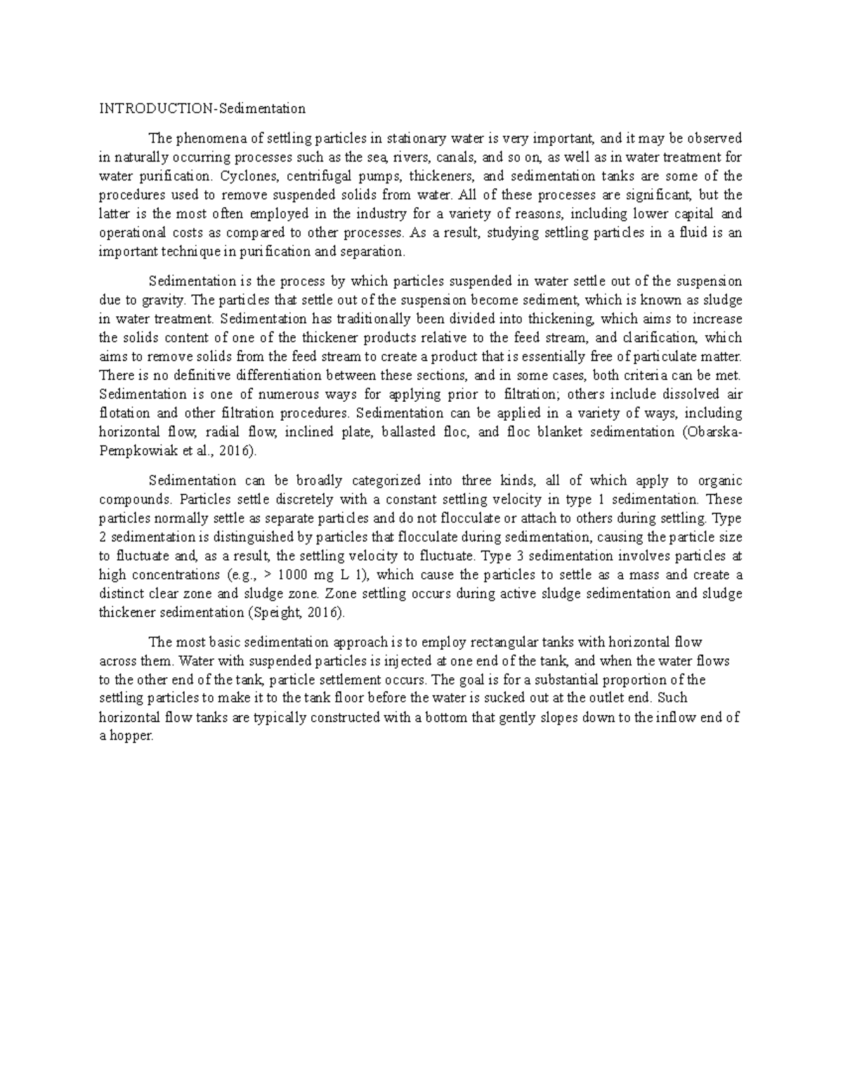 Introduction - Laboratory Report - INTRODUCTION-Sedimentation The ...