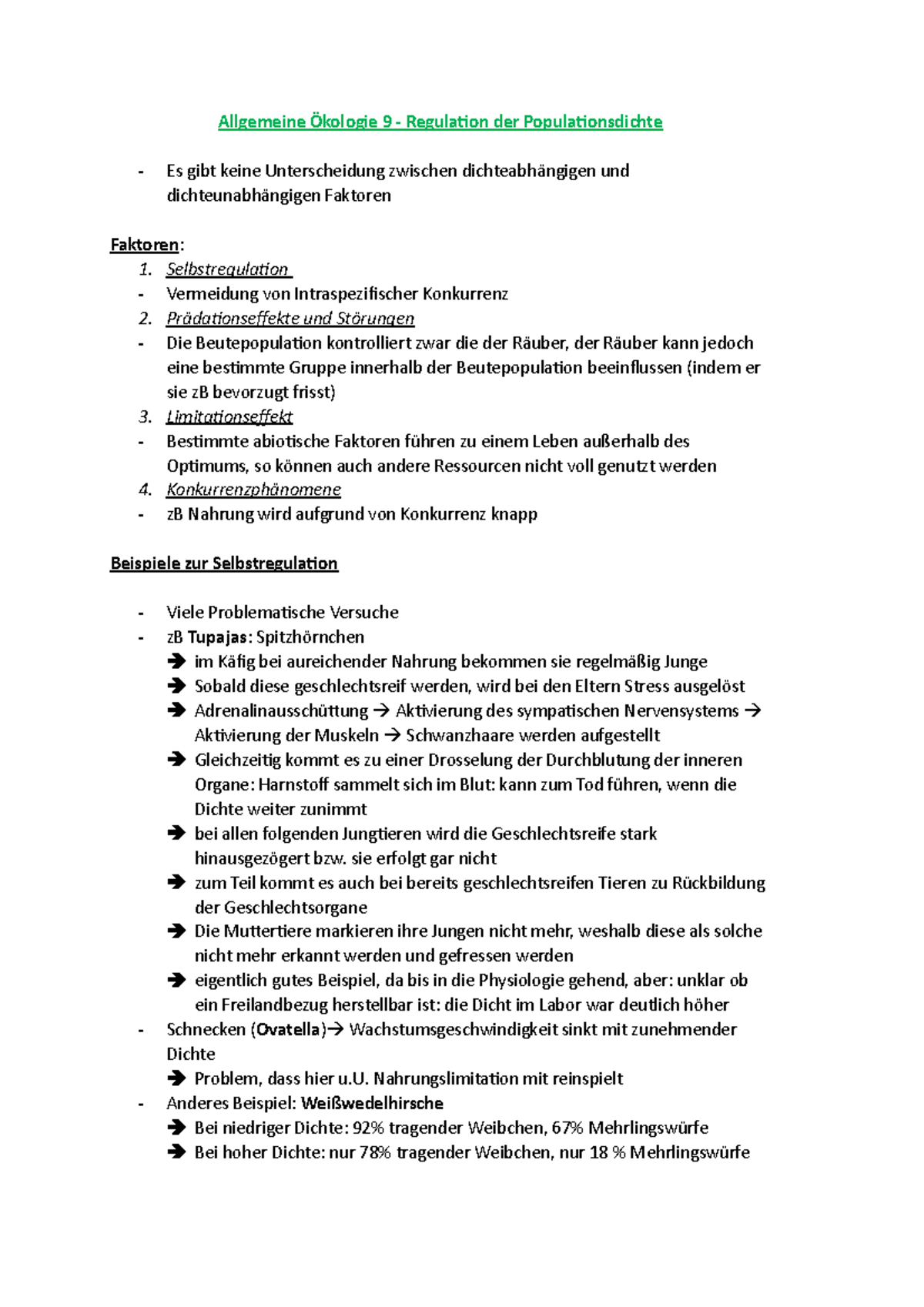 Allgemeine Ökologie 9 - Regulation der Populationsdichte - Allgemeine ...