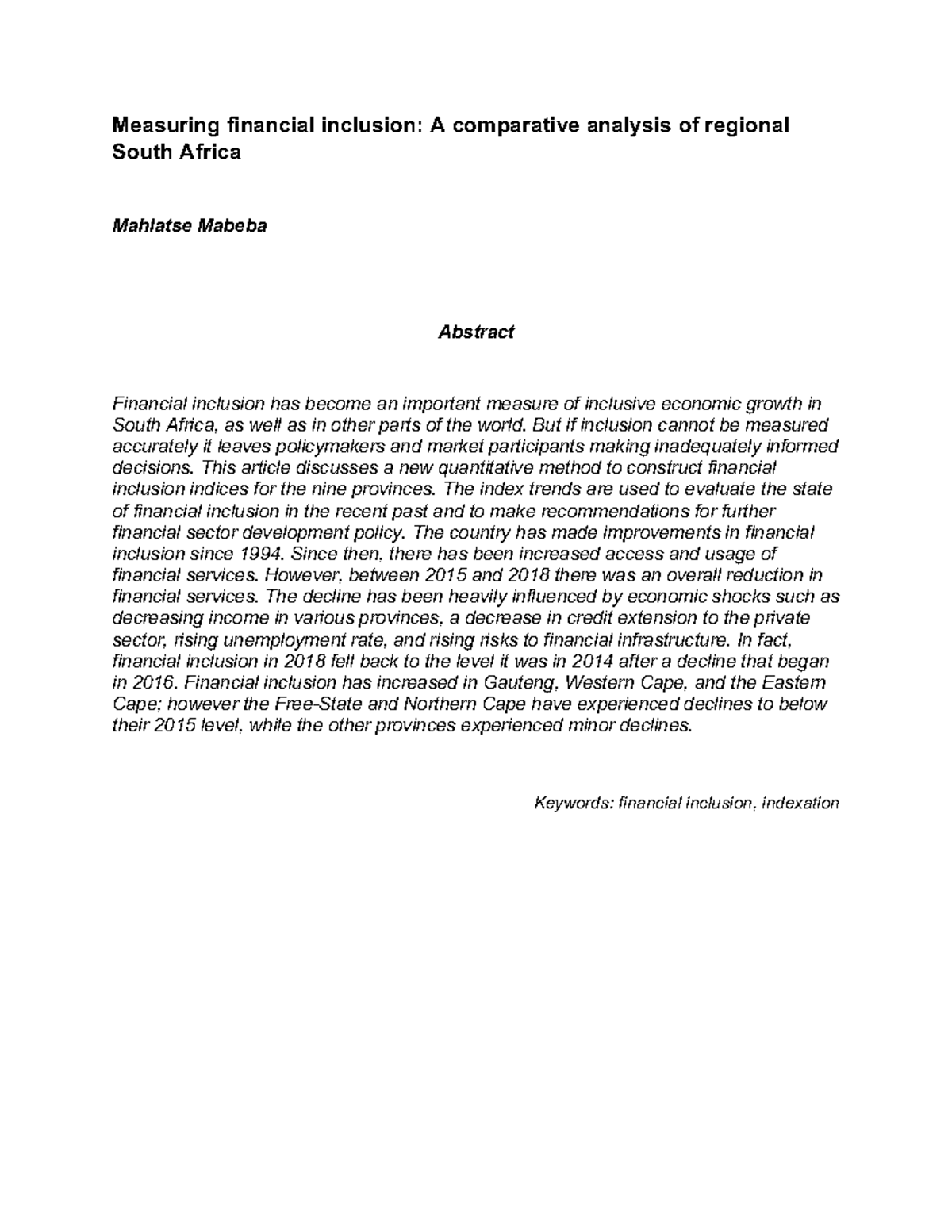 Measuring financial inclusion in South Africa - Measuring financial ...