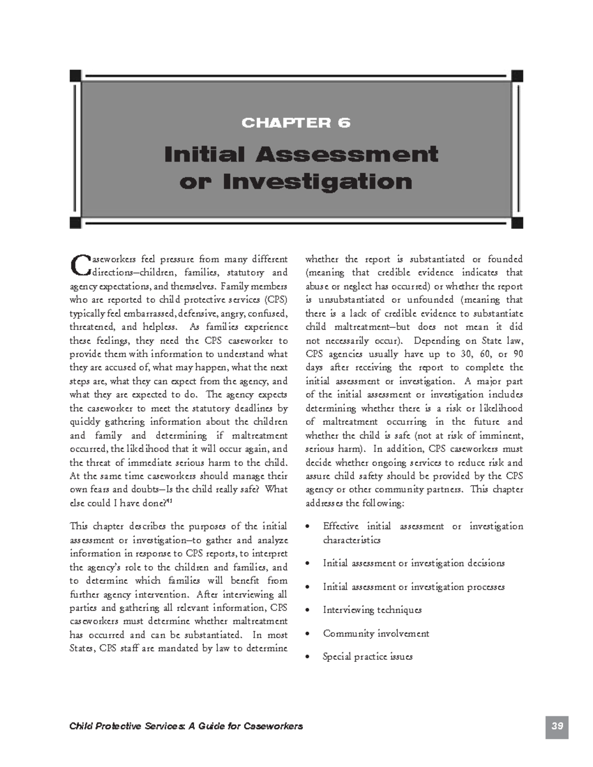 Childwelfare - Scenerios to work on. - Child Protective Services: A Guide for Caseworkers 39 39 ...