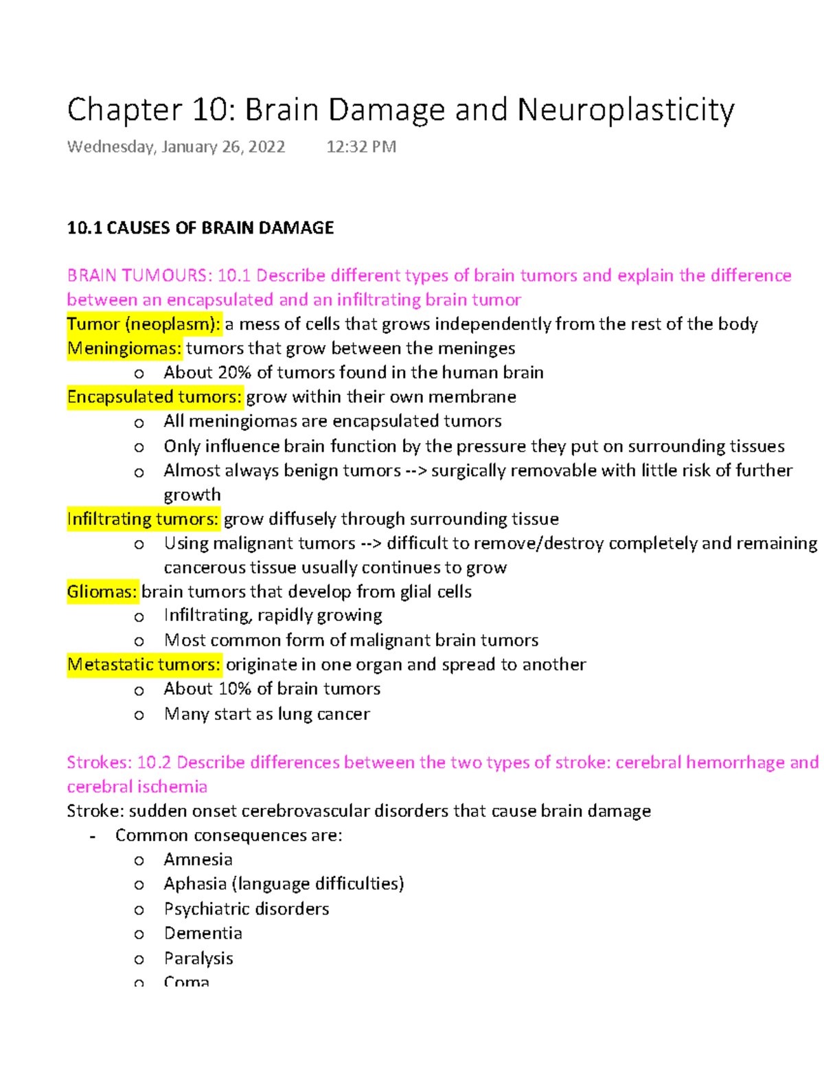 PSYC 380 - WEEK 2 Chapter 10 Brain Damage and Neuroplasticity - 10 CAUSES OF BRAIN DAMAGE BRAIN ...
