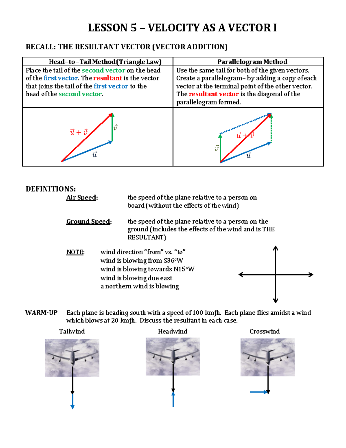 Lesson 5 - Velocity as a Vector I - LESSON 5 – VELOCITY AS A VECTOR I ...