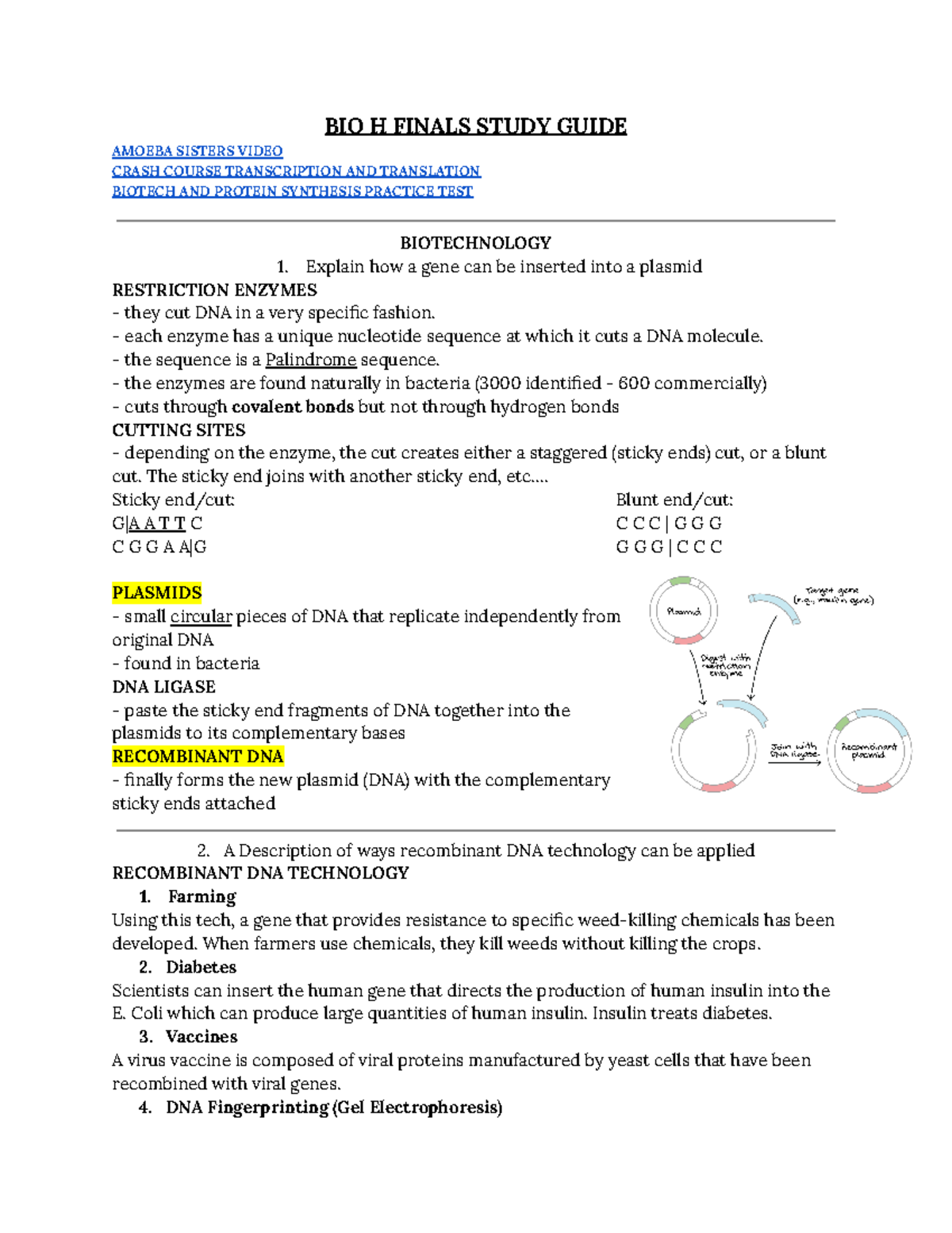 BIO Finals Study Guide - Biology Honors - BIO H FINALS STUDY GUIDE ...