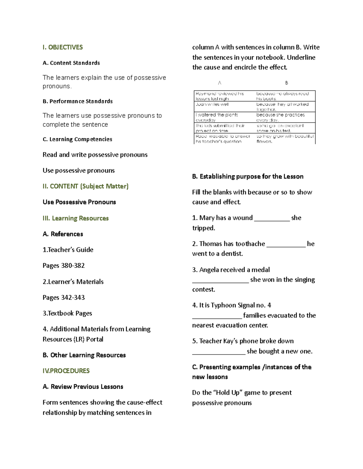 COT DLP English 3 BY SIR REI Marasigan - I. OBJECTIVES A. Content ...
