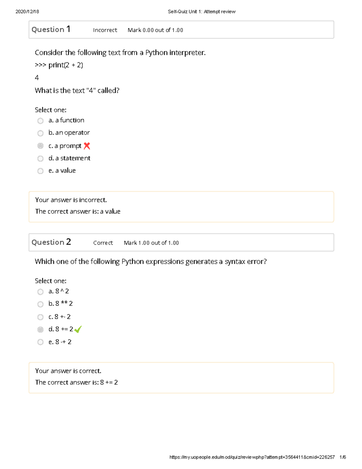Self-Quiz Unit 1 Attempt review 6 - Question 1 Incorrect Mark 0 out of ...