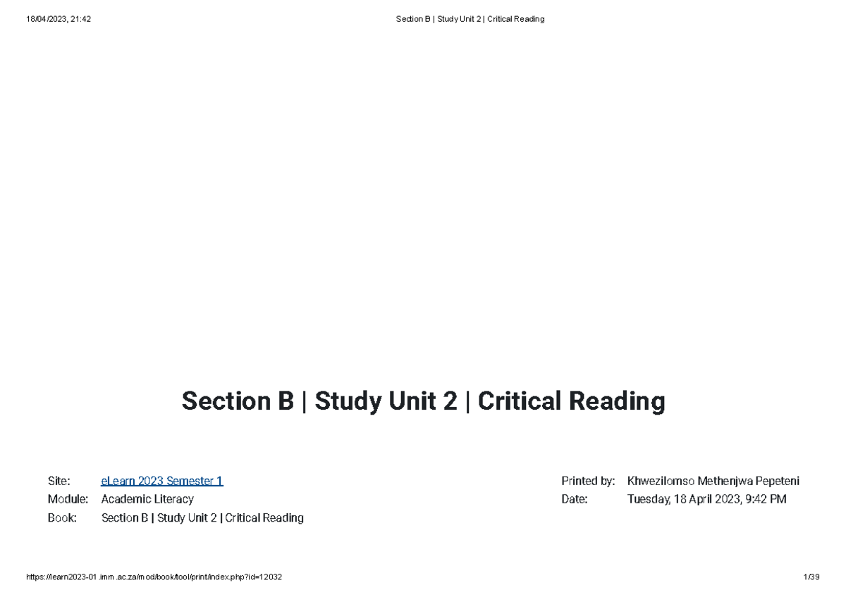 Section B Study Unit 2 Critical Reading - Section B | Study Unit 2 ...