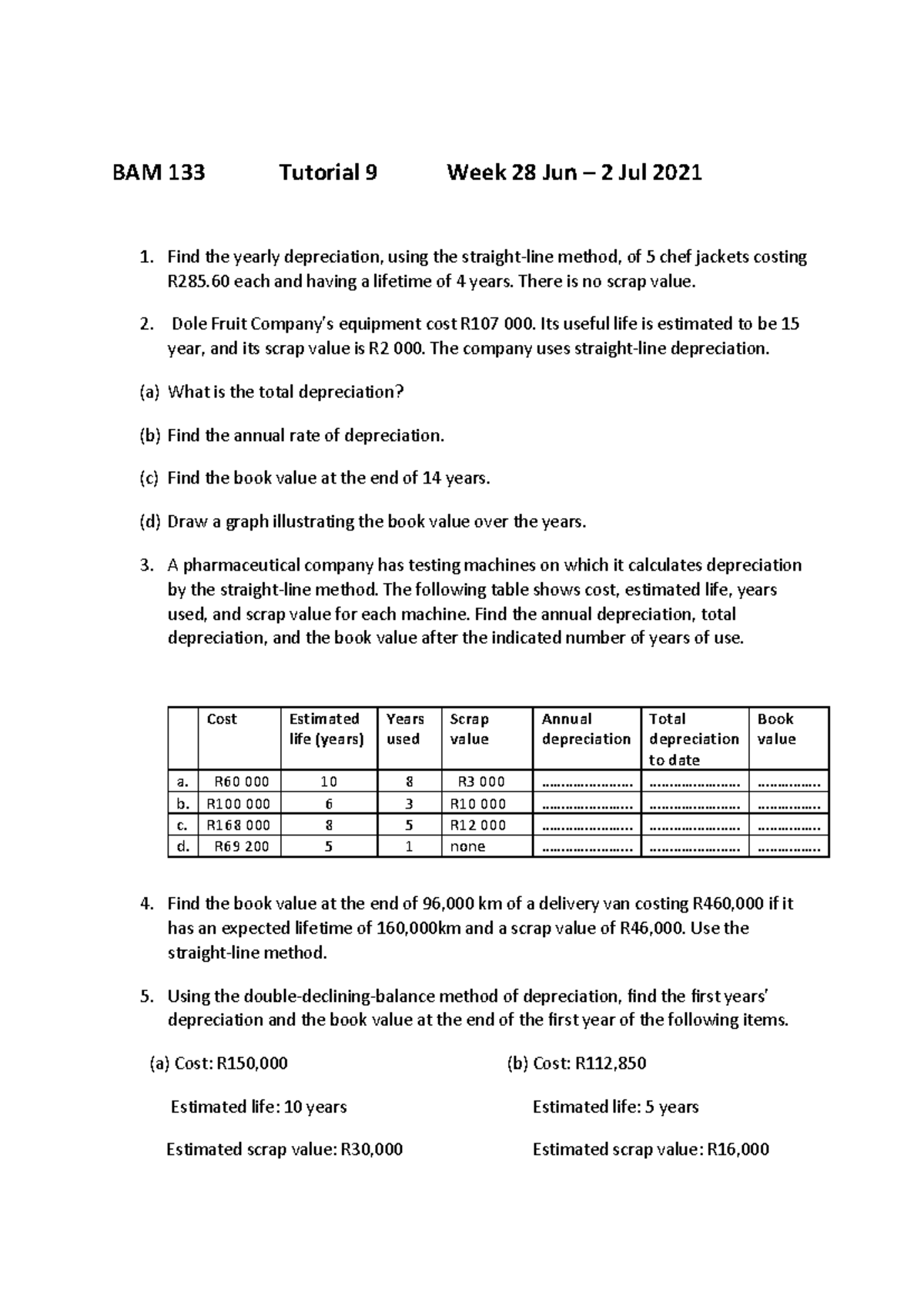 BAM 133 Tutorial 7 - BAM 133 Tutorial 9 Week 28 Jun – 2 Jul 2021 1 ...