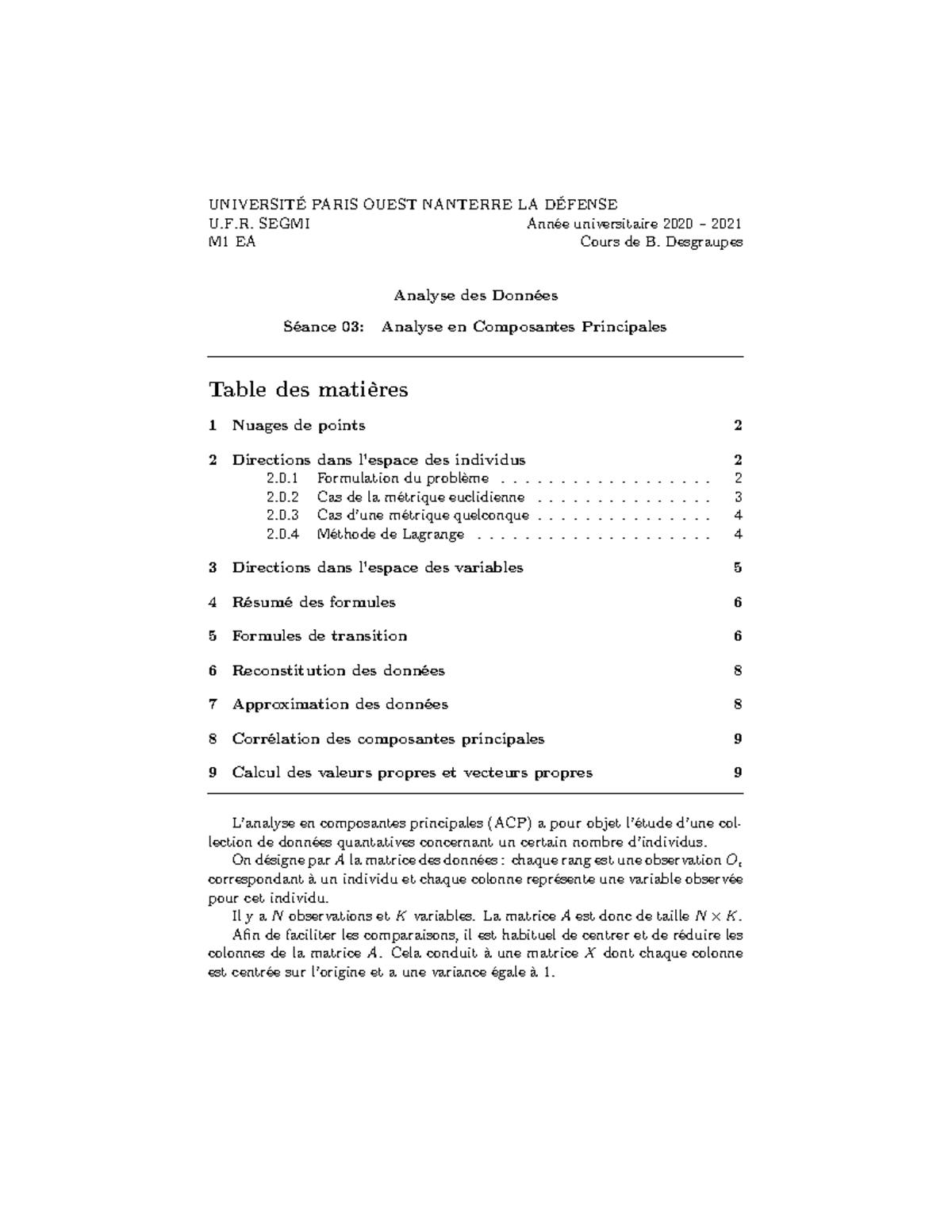 ADM1 seance 03 - Cours d'Analyse des données de Bernard Desgraupes pour ...