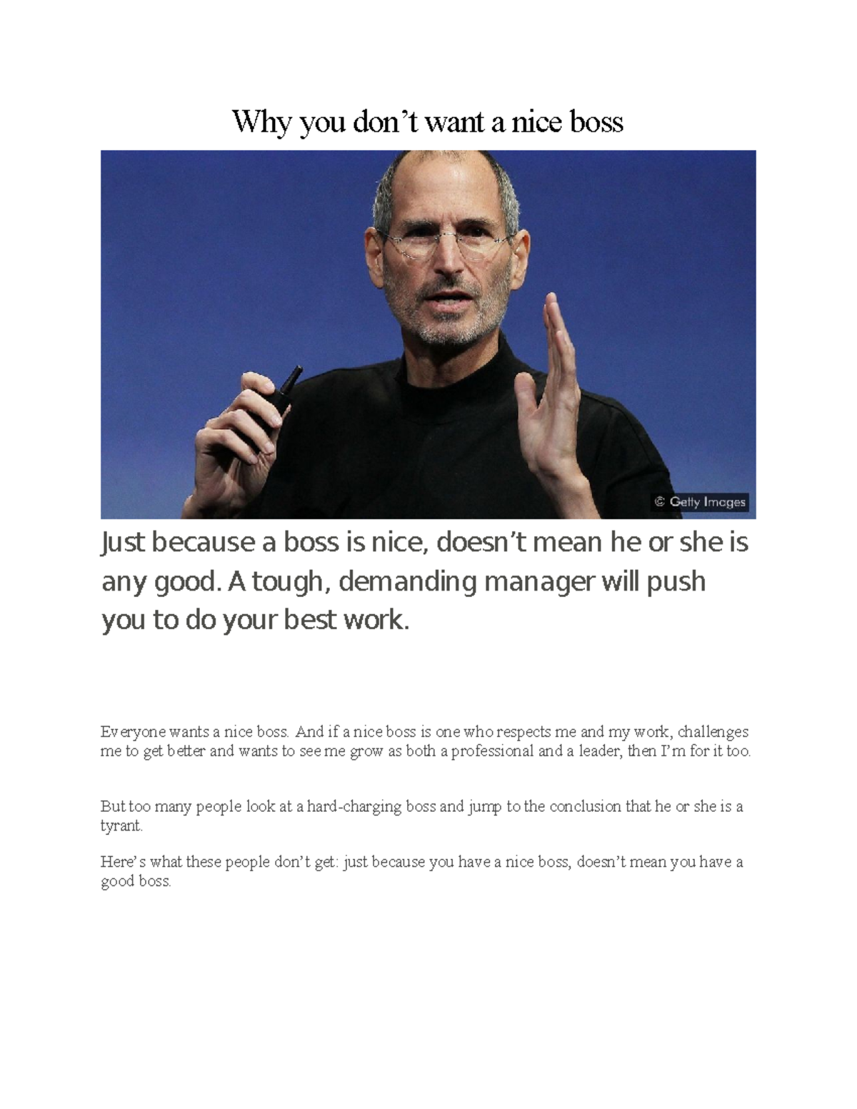 Why you don’t want a nice boss - Why you don’t want a nice boss Just ...