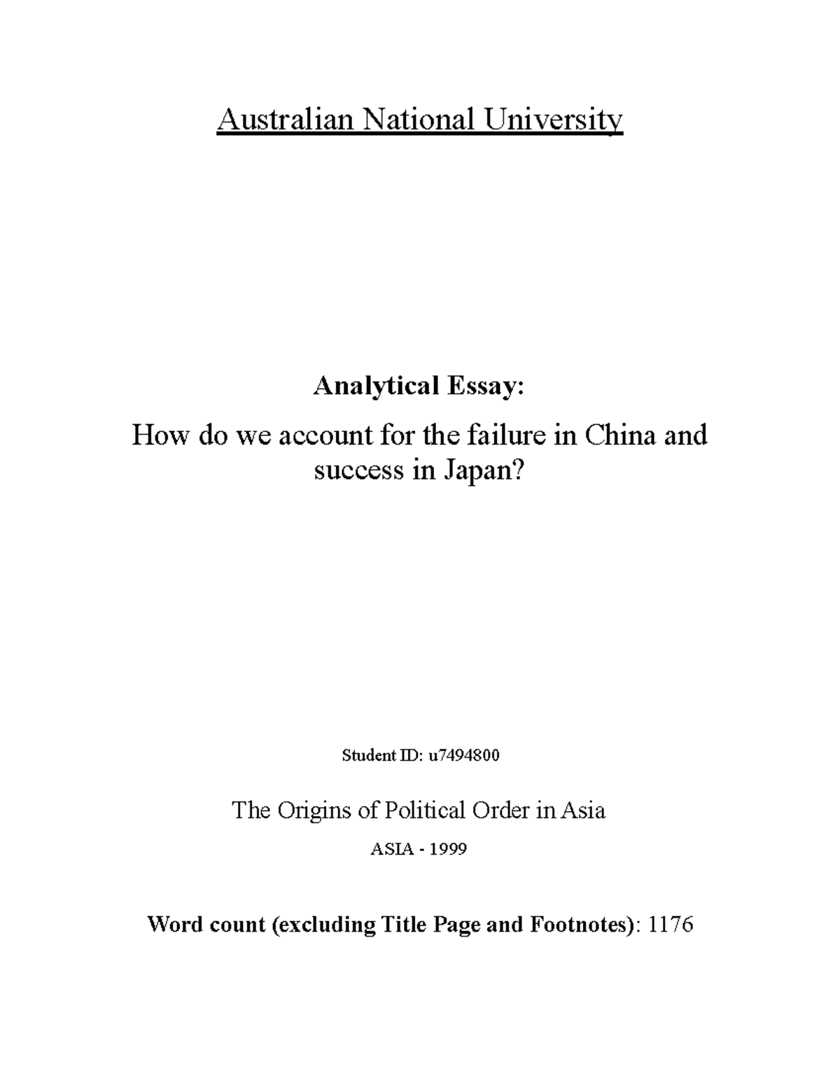 ASIA1999 - Second Essay - Australian National University Analytical ...