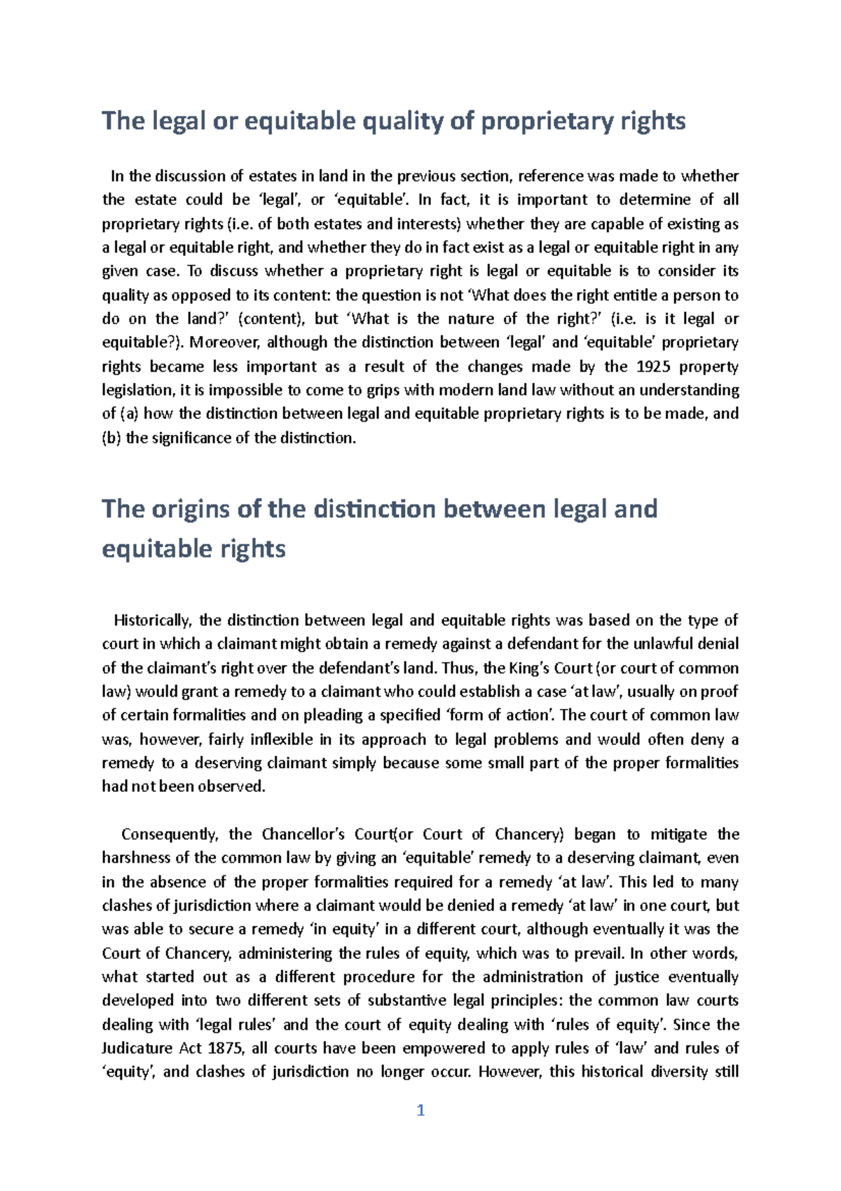 The legal or equitable quality of proprietary rights - In fact, it is ...