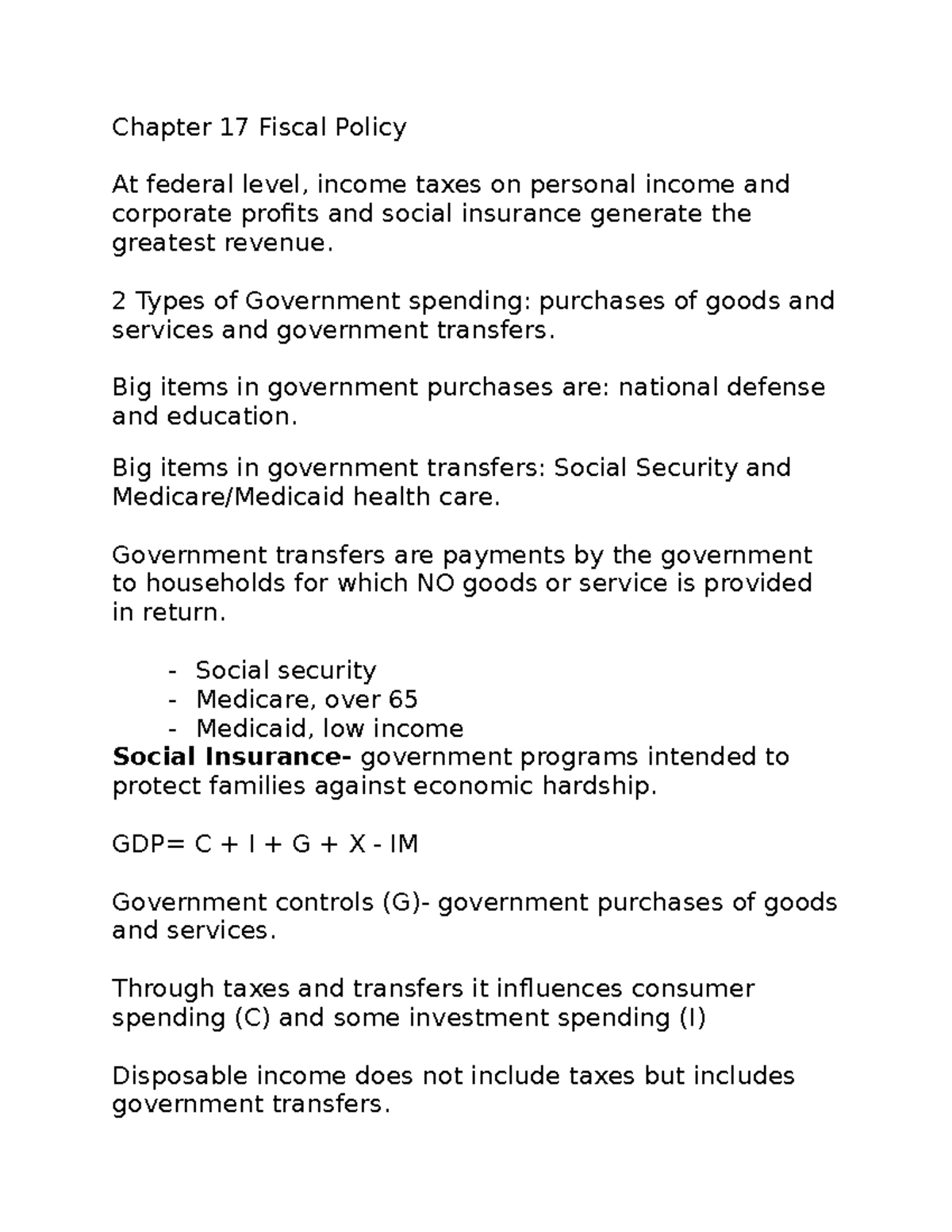 Chapter 17 Fiscal Policy - Chapter 17 Fiscal Policy At federal level ...