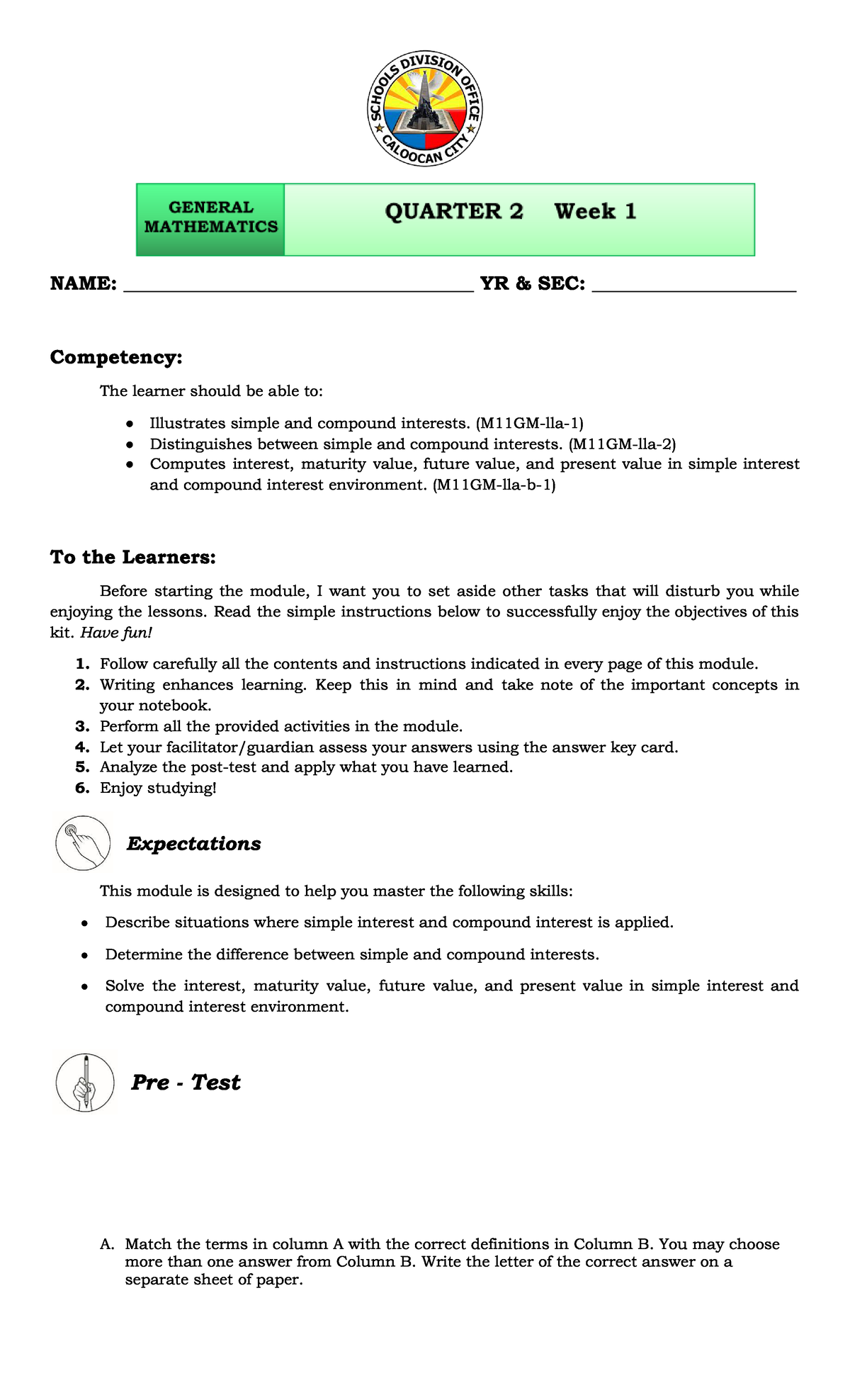 SHS General Mathematics for easy understanding - NAME