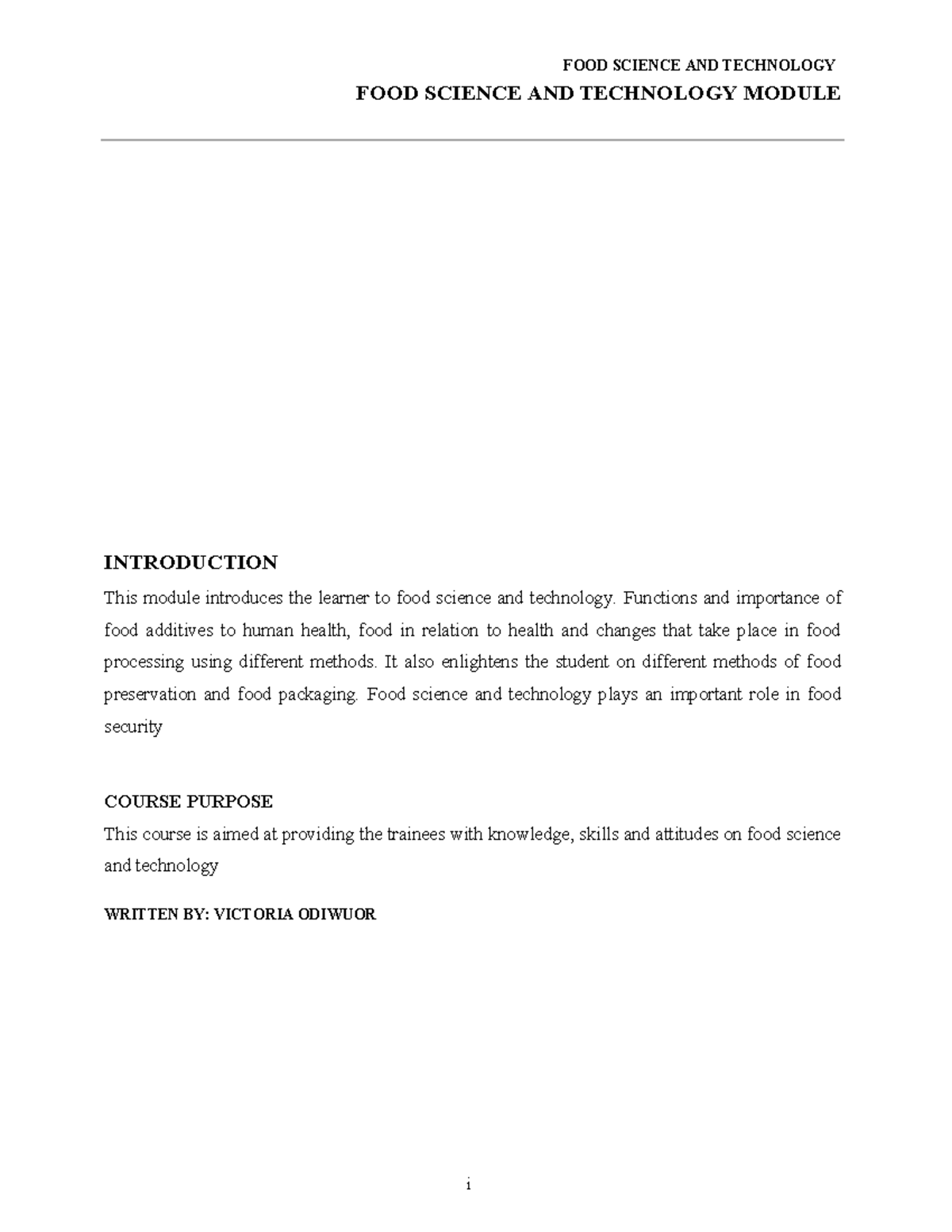 FOOD Science AND Technology - i FOOD SCIENCE AND TECHNOLOGY MODULE ...