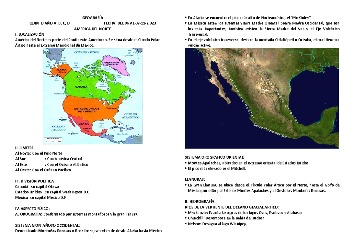 América DEL Norte - buen trabajo, limpio y bueno - GEOGRAFÍA QUINTO AÑO ...