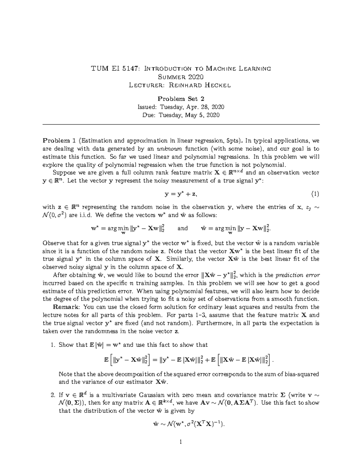 HW2 - Sommersemester 2020 - TUM EI 5147: Introduction to Machine ...