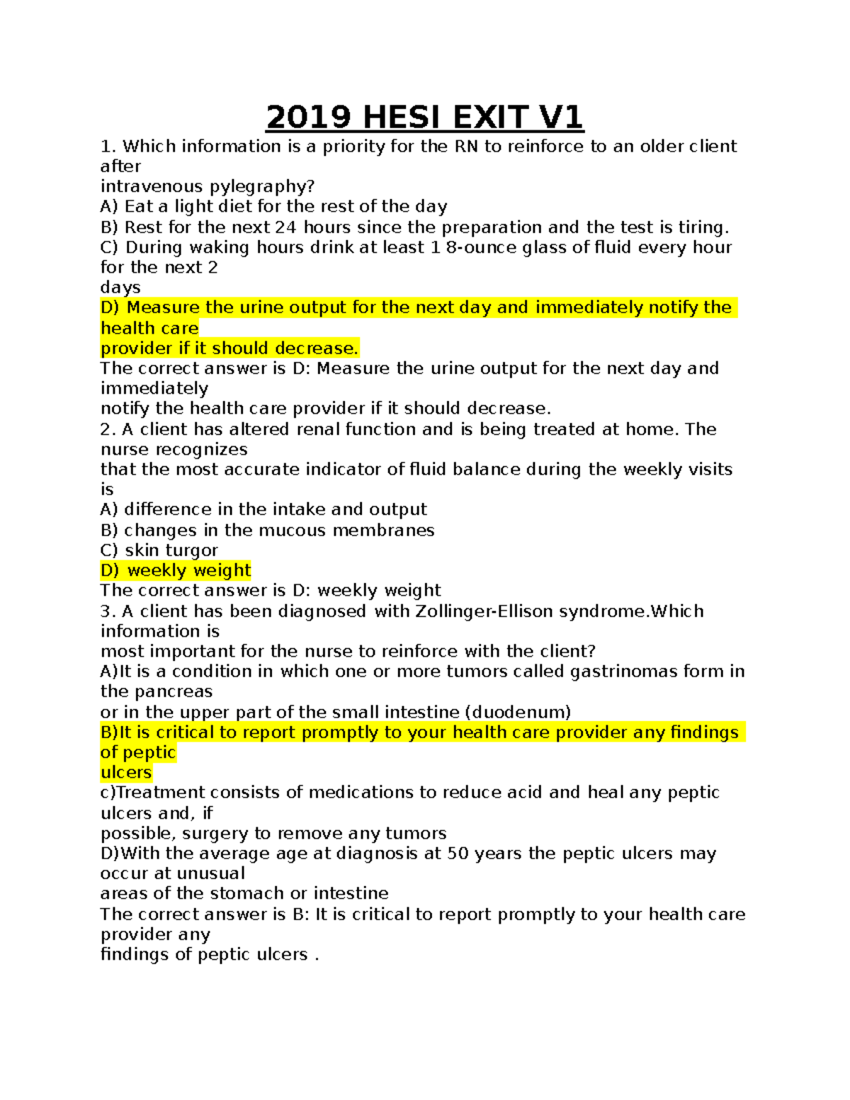 2019 HESI RN EXIT V1.docx - 2019 HESI EXIT V Which information is a ...