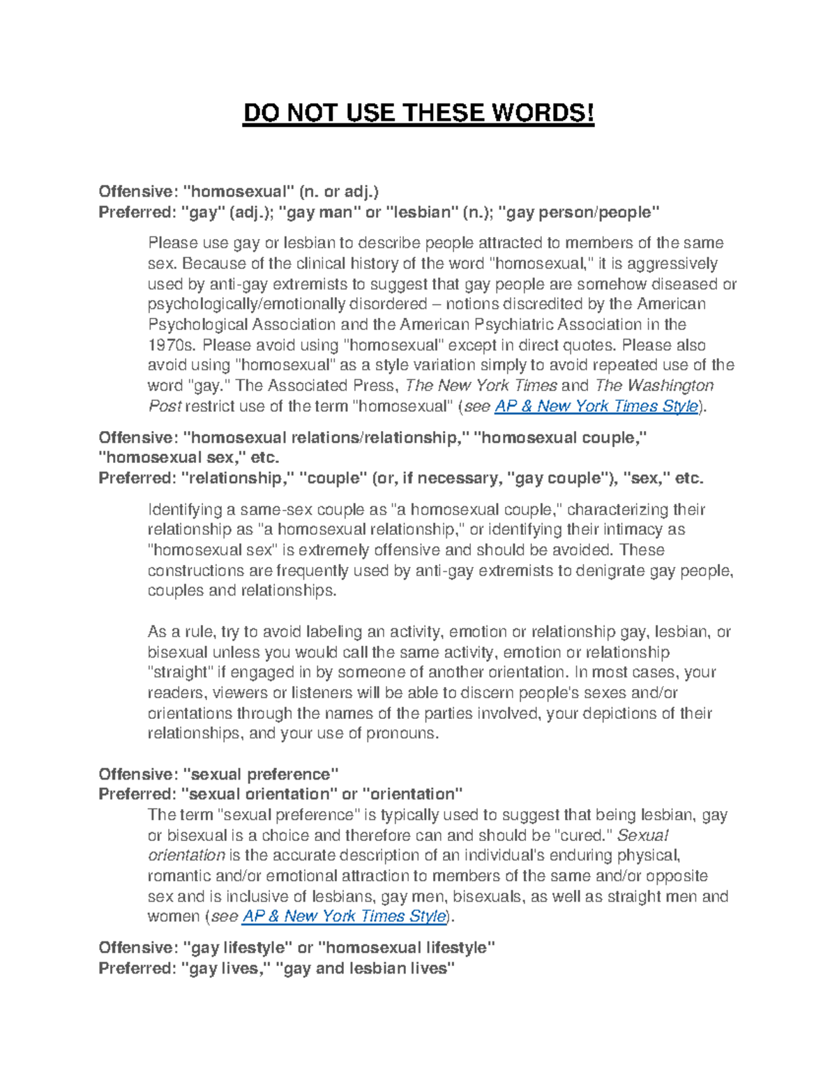 Do not use these words - assignment - DO NOT USE THESE WORDS! Offensive ...