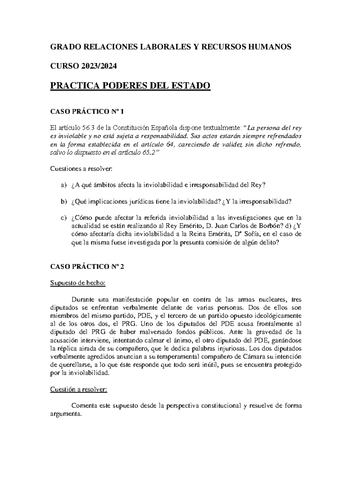Practica Nº 5 Poderes DEL Estado Curso 2023-24 - GRADO RELACIONES ...