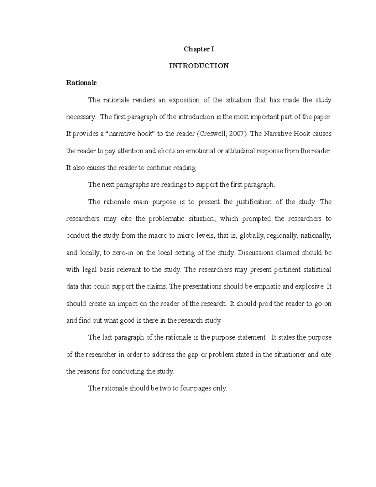 Parts of the Research Paper - Chapter I INTRODUCTION Rationale The ...