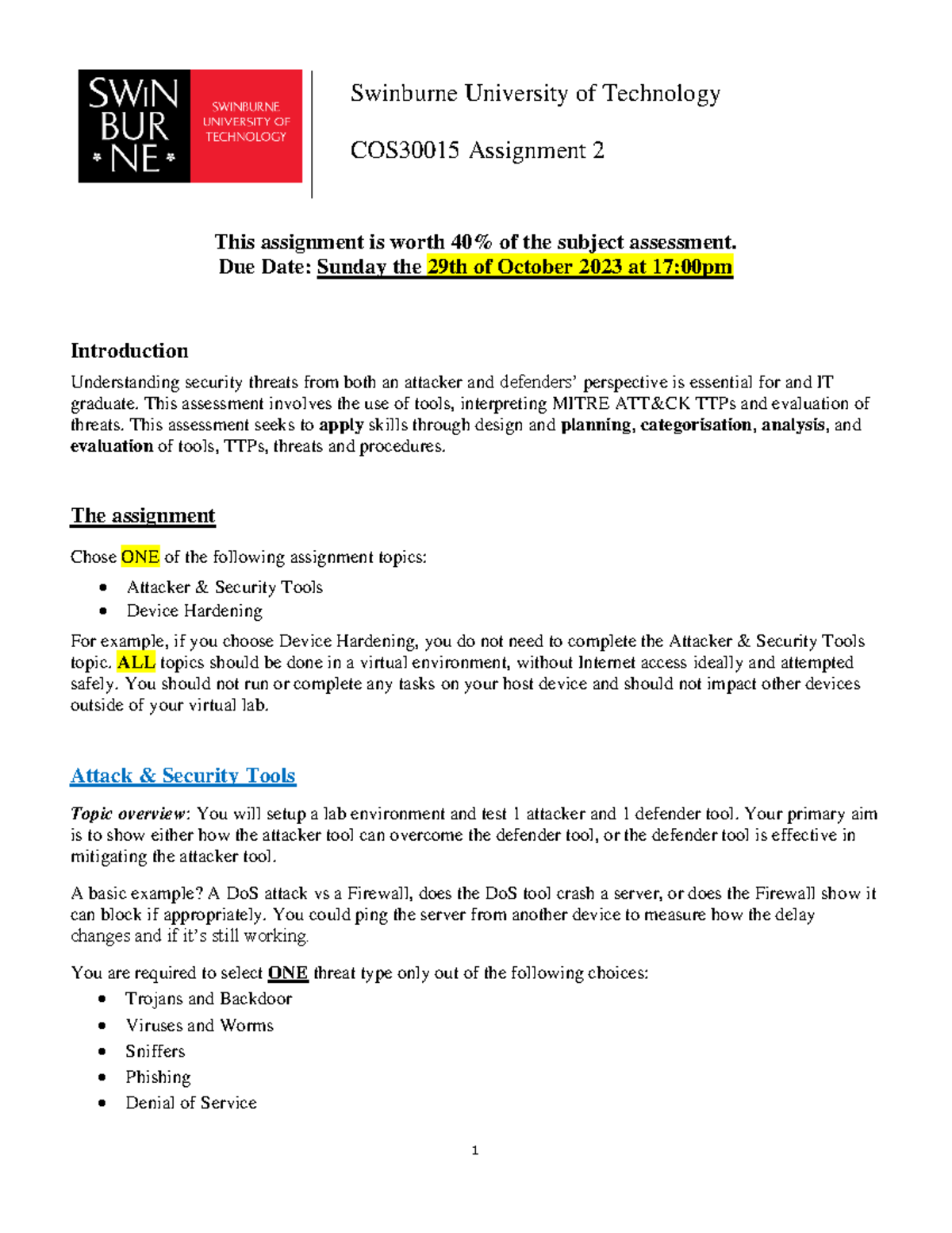 COS30015 IT Security Assignment 2 - Swinburne University of Technology COS 30015 Assignment 2 ...