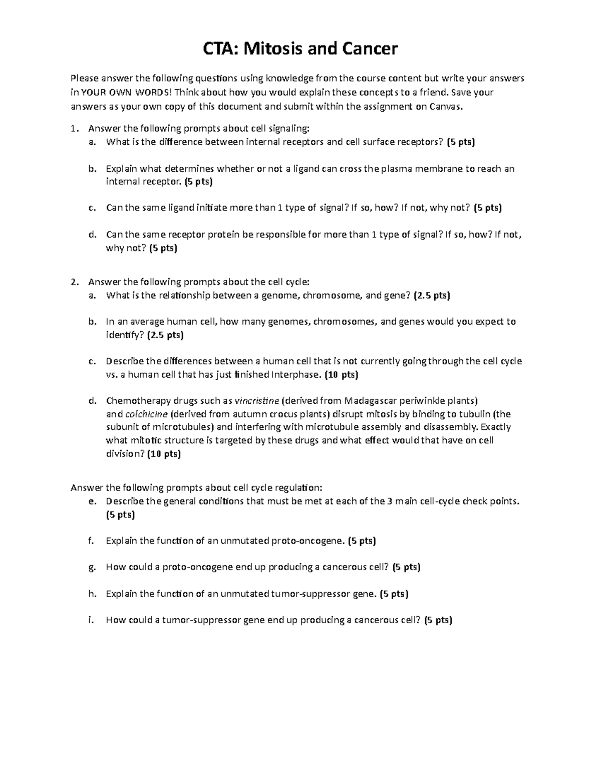 CTA- Mitosis and Cancer - CTA: Mitosis and Cancer Please answer the ...
