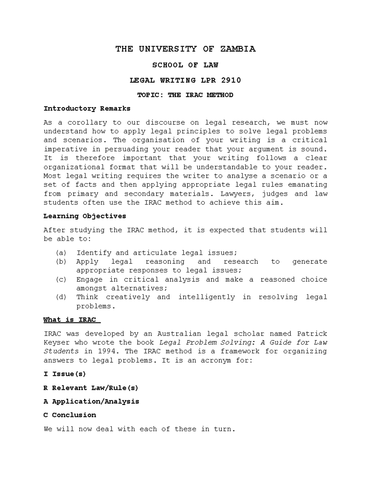 IRAC Notes - Important for first and second year students - THE ...