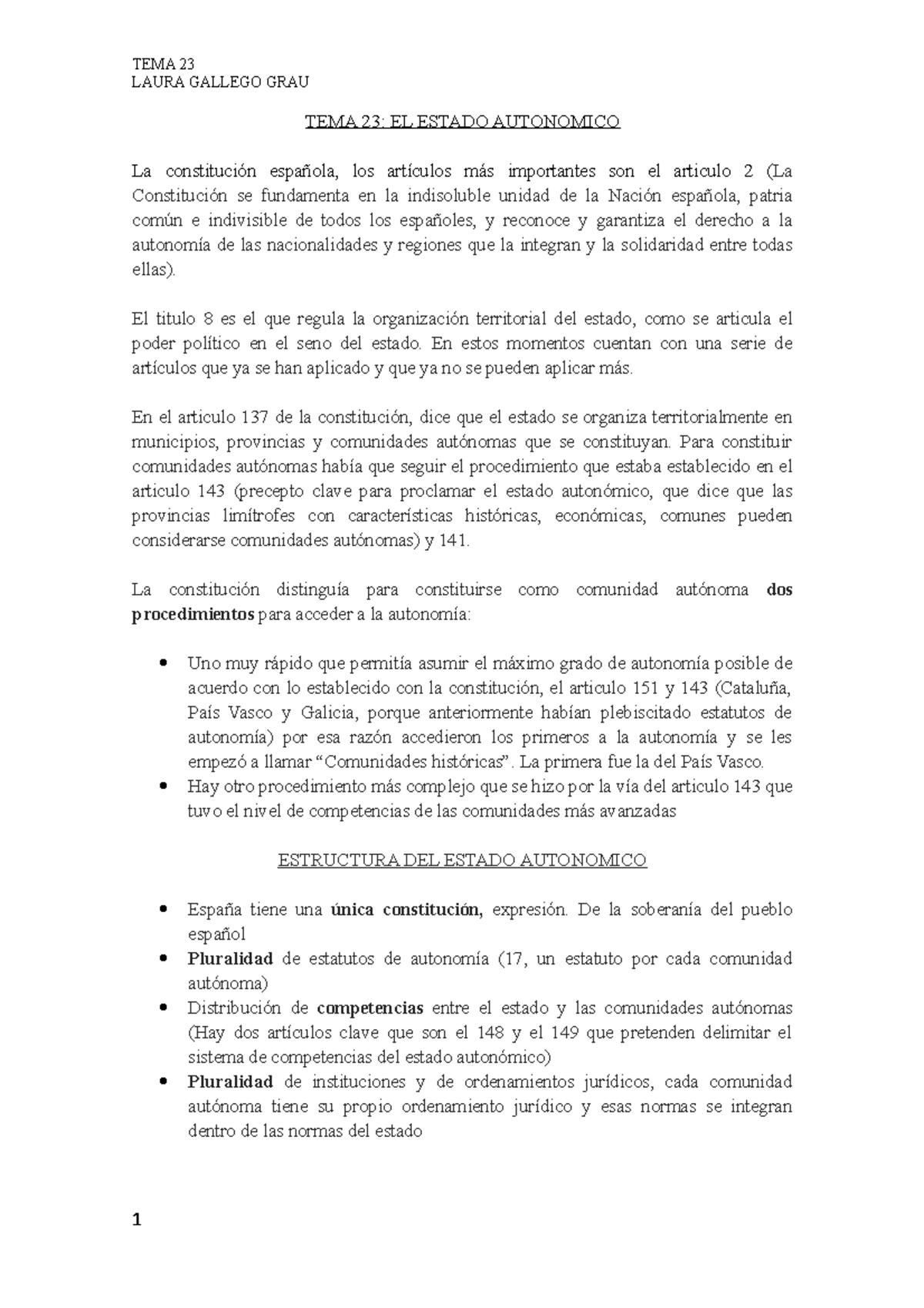 Estado Autonomico - apuntes - LAURA GALLEGO GRAU TEMA 23: EL ESTADO ...