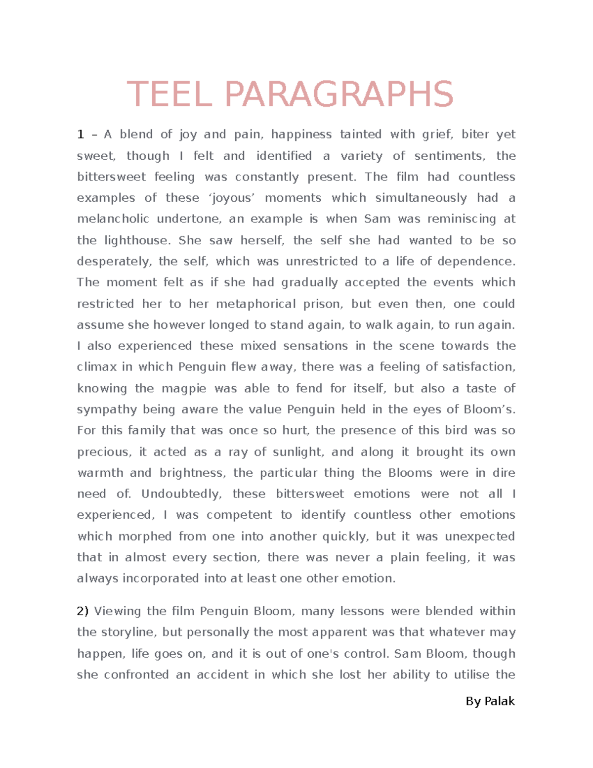 Penguin Bloom - TEEL - TEEL PARAGRAPHS 1 – A blend of joy and pain ...