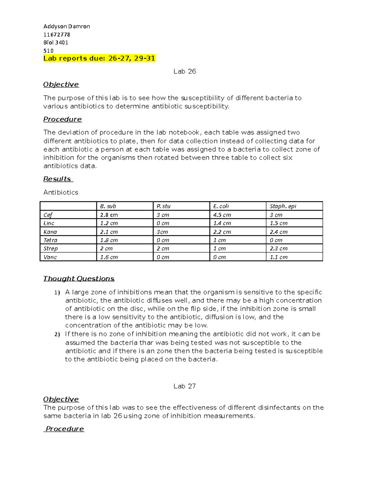 Lab report 3 - 11672778 Biol 3401 510 Lab reports due: 26-27, 29- Lab ...