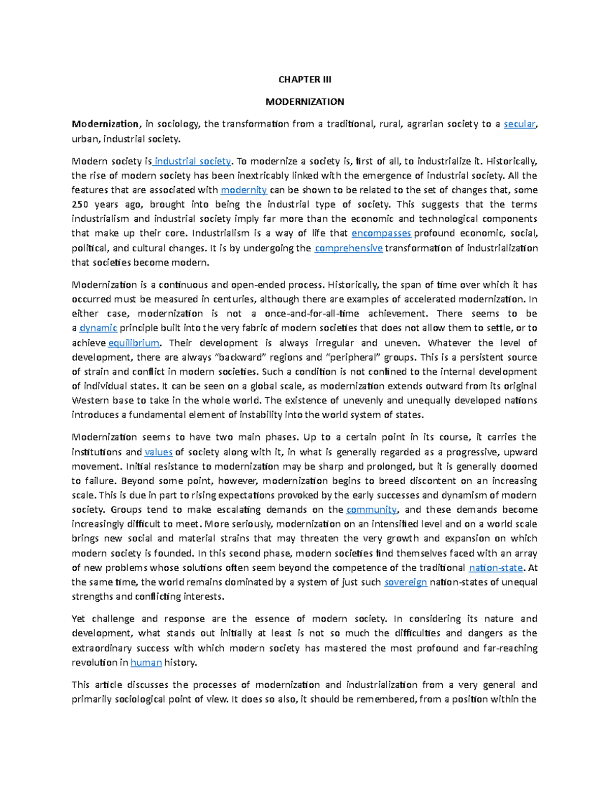 Chapter III Modernization - CHAPTER III MODERNIZATION Modernization, in ...