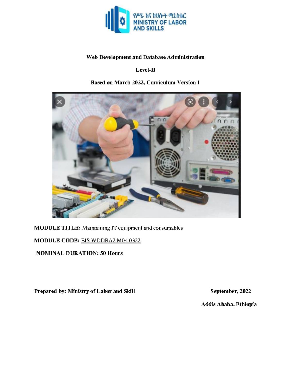 M04-Maintaining IT equipment - Web Development and Database Administration Level-II Based on ...
