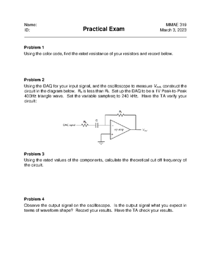 Exam Problems - ID: Practical Exam March 3, 2023 Problem 1 Using the ...