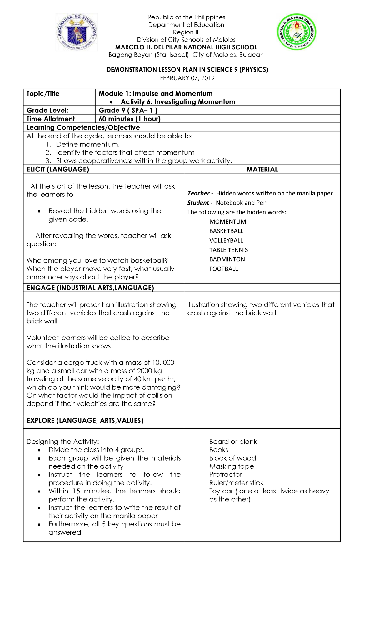 Lesson Science and others - Republic of the Philippines Department of ...