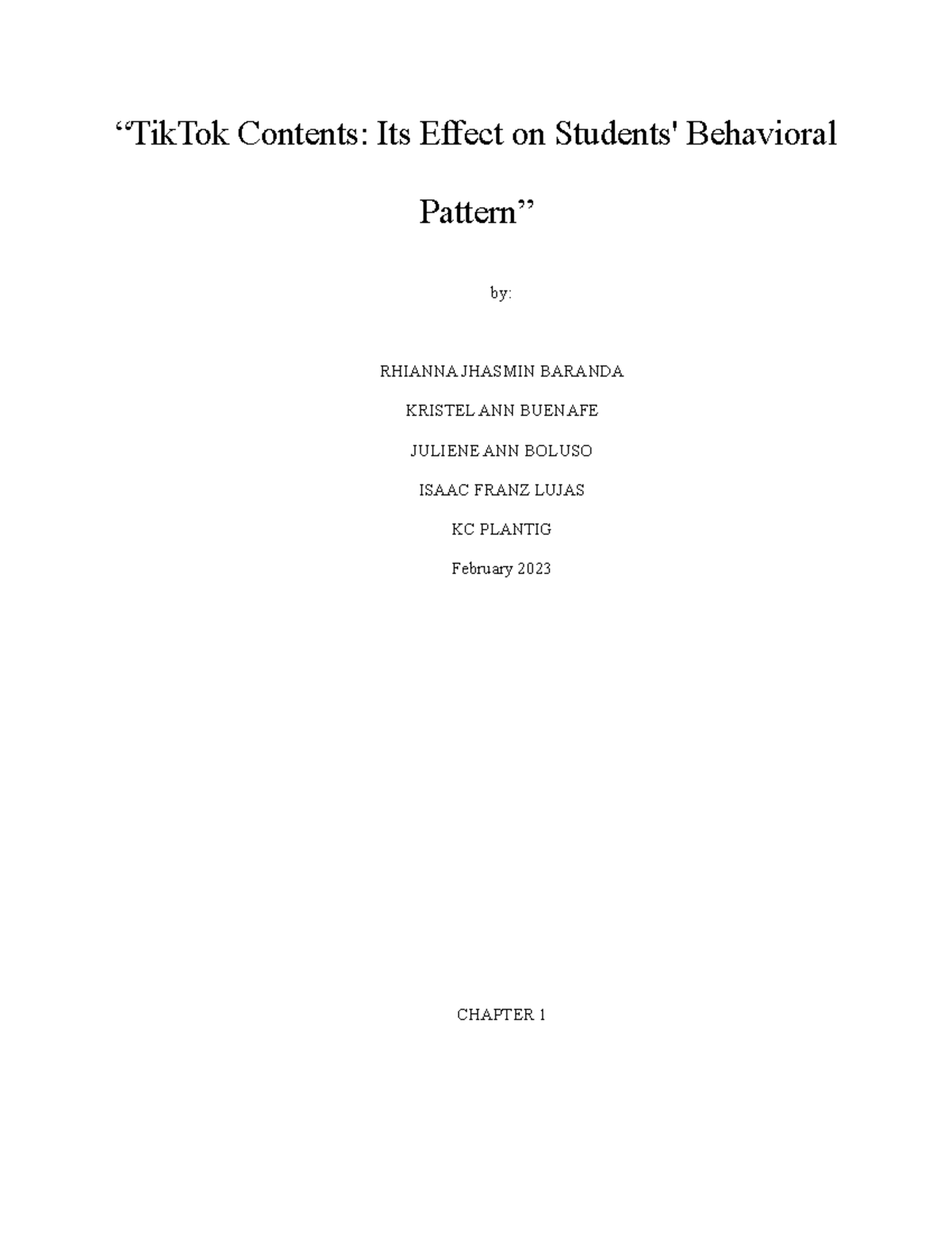 Tiktok Contents Its Effect on Students Behavioral Pattern - “TikTok ...