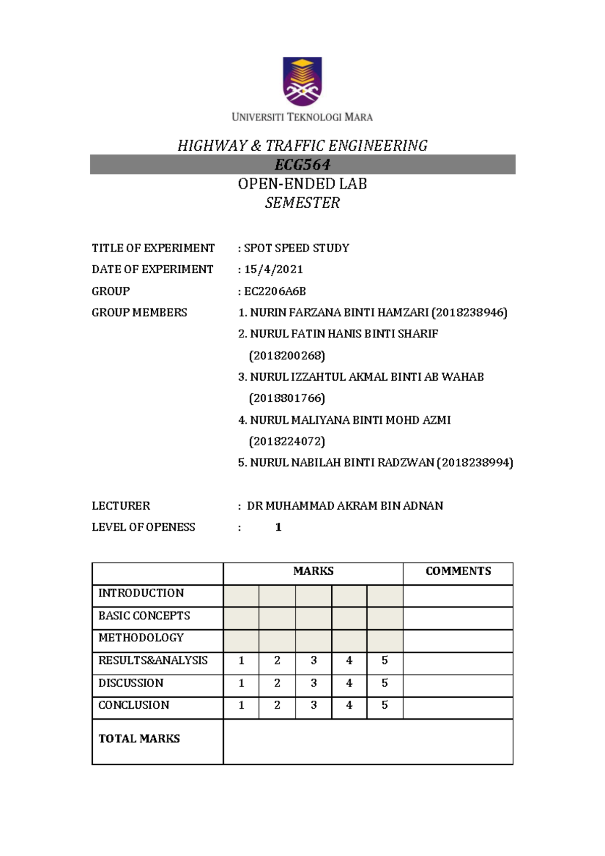 SPOT Speed Study Highway and Traffic Laboratory - HIGHWAY & TRAFFIC ...