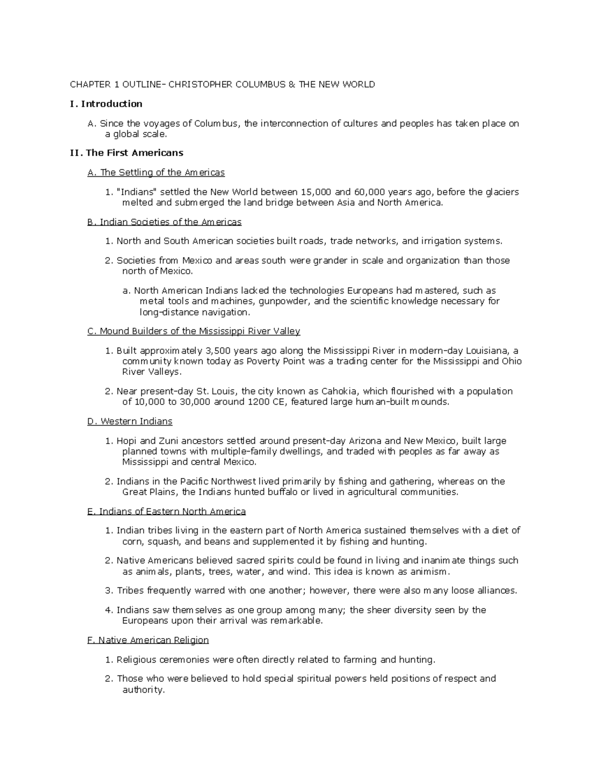 Ch 1 Outline - CHAPTER 1 OUTLINE- CHRISTOPHER COLUMBUS & THE NEW WORLD ...