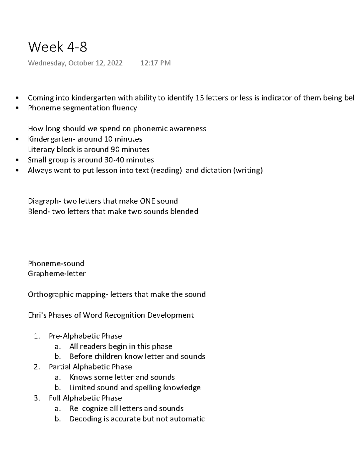 Week 4-8 - These are the class/ assigned reading notes from weeks 4-8 ...