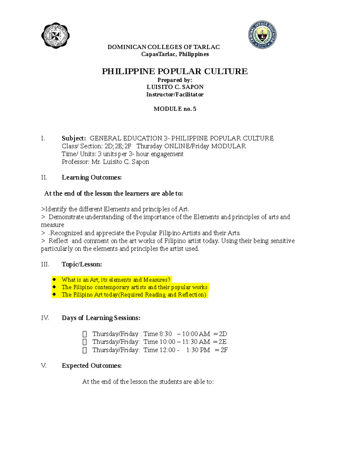Module 5 PPC - Easy access to my files - CapasTarlac, Philippines PHILIPPINE POPULAR CULTURE ...