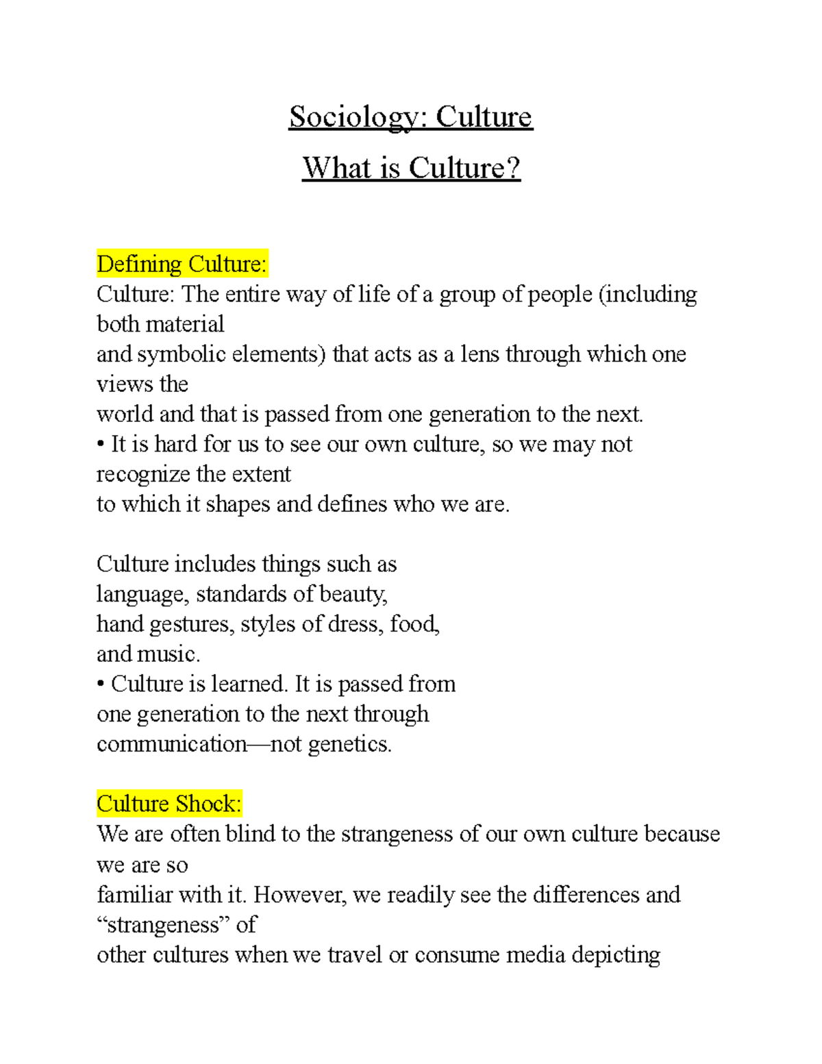 Sociology- Culture Part 1 - Sociology: Culture What is Culture ...
