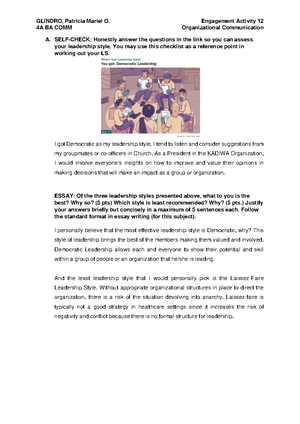 Glindro Org Comm EA2 - assignment - GLINDRO, PATRICIA MARIEL O. ORGANIZATIONAL COMMUNICATION 4A ...