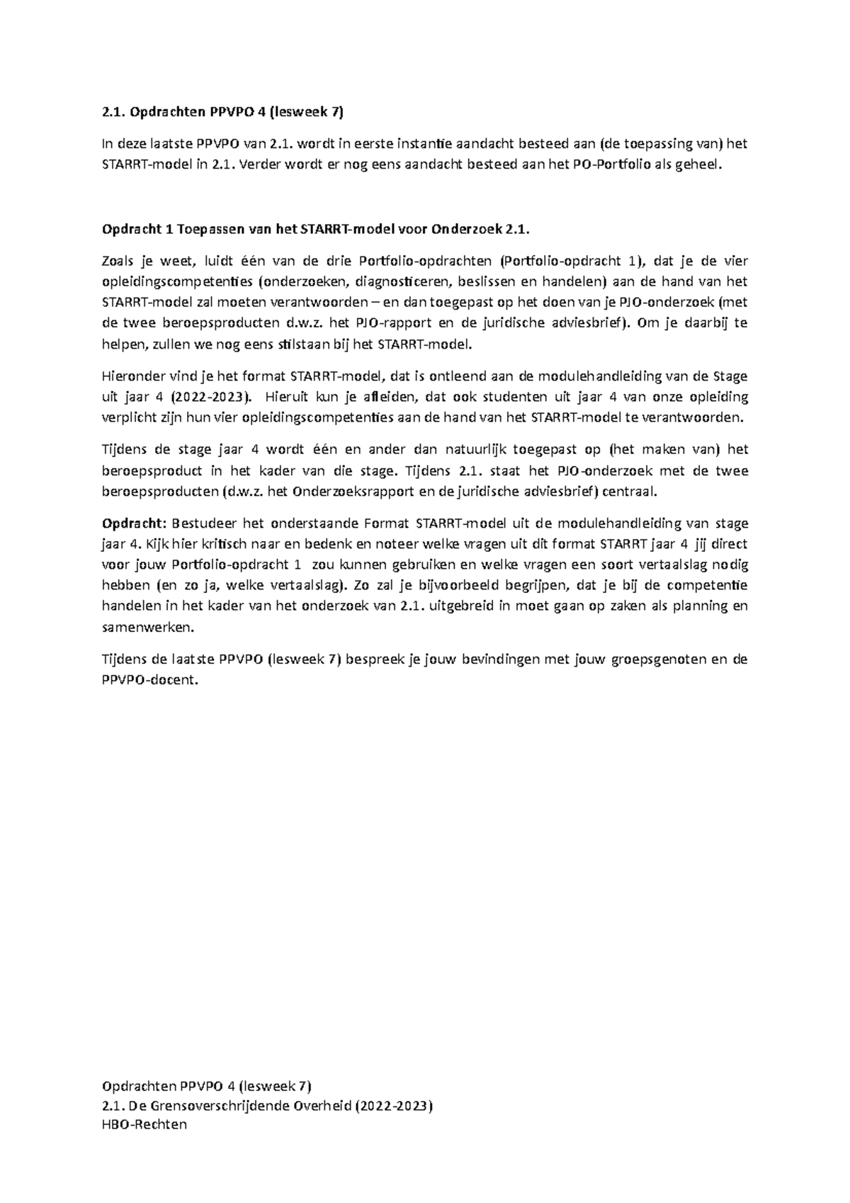 Starrt-formulier - PO portfolio Starrt model - Opdrachten PPVPO 4 ...
