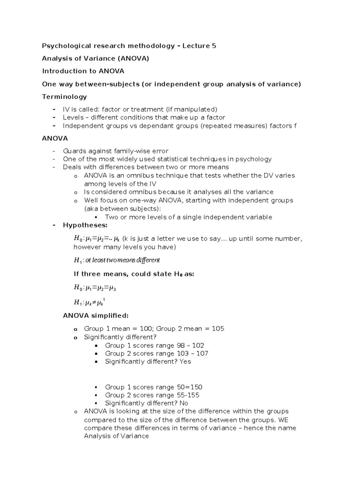 Lecture 5 notes - Psychological research methodology – Lecture 5 ...